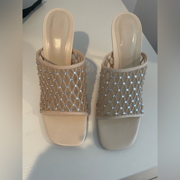 Zara | Shoes | Zara Rhinestone Mesh Slide Heels | Poshmark